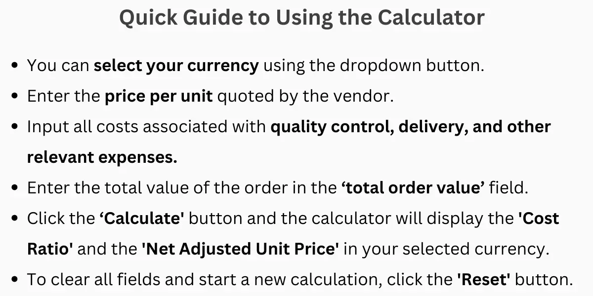 Vendor Rating Cost Ratio Calculator Online